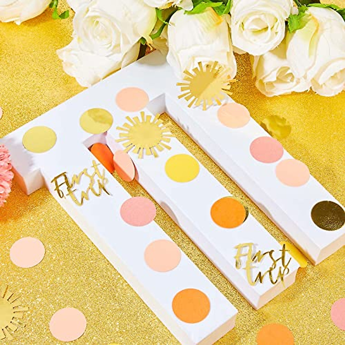 300 Pcs Boho Sun Confetti First Trip Around the Sun Birthday Decorations Muted Confetti First Trip Paper Confetti Sunshine Party Decorations Baby Shower Hippie Groovy Party Wedding Table Decors