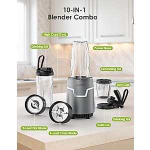 LAMPICK Smoothie Blender, 1100W Personal Blender for Shakes and Smoothies, Blenders and Grinder Combo for Kitchen with 2*27 Oz To-Go Cup & 10 Oz Grinding Cup for Protein Shake, Baby Food, Frozen Drink