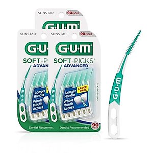 GUM Soft-Picks Advanced, Easy to Use Dental Picks for Teeth Cleaning and Gum Health, Disposable Interdental Brushes with Convenient Carry Case, Dentist Recommended Dental Picks, 90ct (3pk)