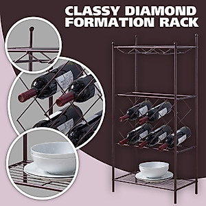 Kings Brand Furniture - Keyent Metal Wine Rack Stand - Liquor Bottle Rack with Glass Holder & Shelves - Freestanding Wine Bottle Holder Rack - Space-Saving Bronze Finish Metal Wine Rack - Metal