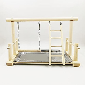 RoseFlower Parrot Playstand Bird Playground Wood Perch Gym Playpen with Feeder Cup Ladder Swing Tray - Play Stand Exercise Toys Cage Accessories Playgym for Pet Cockatiel Parakeets Budgie #2