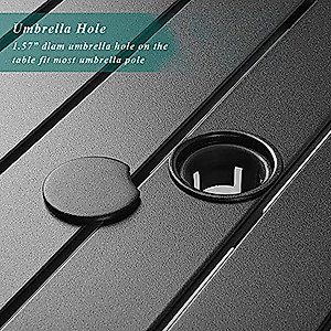 Bigroof Outdoor Patio 37" Square Dining Table Metal Steel Slat Backyard Bistro Table Outdoor Furniture Garden Table, with 1.57” Umbrella Hole, Black