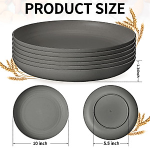 Zopeal 15 Pcs 10 Inch Wheat Straw Plates Lightweight Unbreakable Deep Dinner Plates Reusable Plastic Plates Microwave Safe Dinnerware for Kids Children Toddler Adult (Gray)