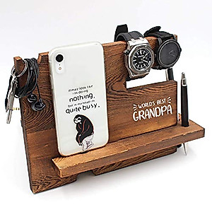 World's Best Grandpa -Dad /Father Gifts from Daughter/Son, Birthday/Christmas/Anniversary Wooden Desk Docking Station