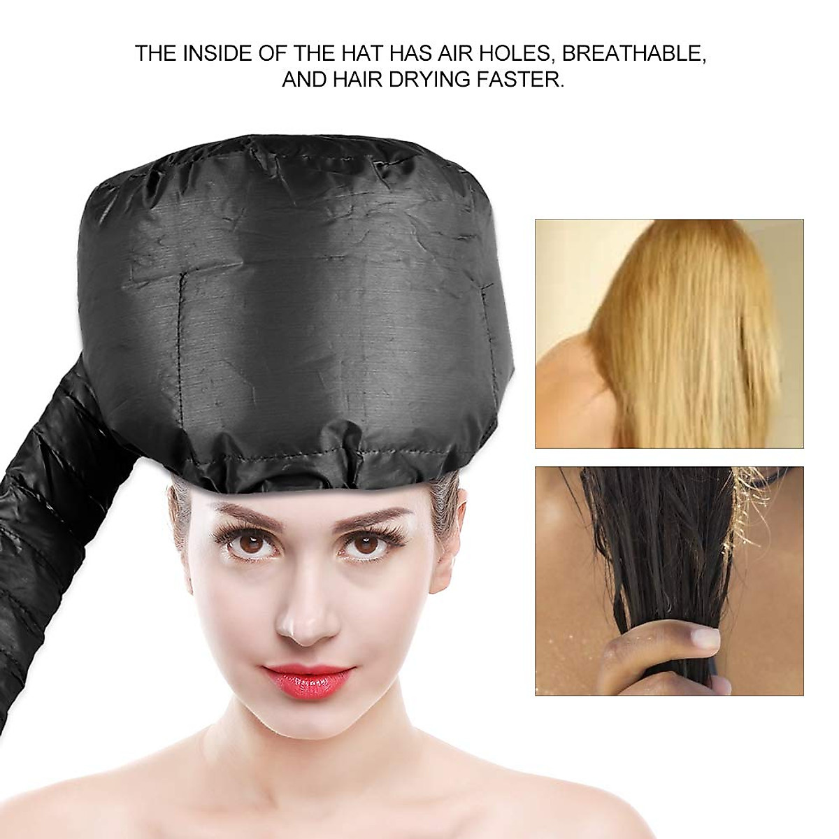 Hair Drying Cap, Portable Hair Drying Cap Hat Hair Blow Dryer Bonnet Attachment Black