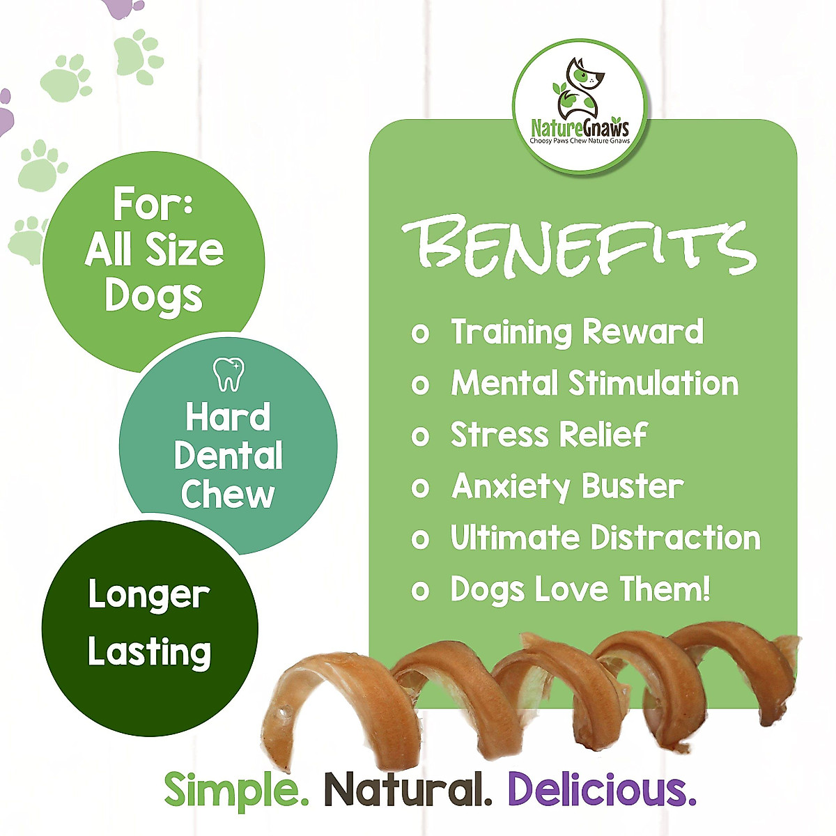 Nature Gnaws Bully Stick Springs for Dogs - Premium Natural Beef Dental Bones - Long Lasting Curly Dog Chew Treats for Aggressive Chewers - Rawhide Free 25 Count (Pack of 1)