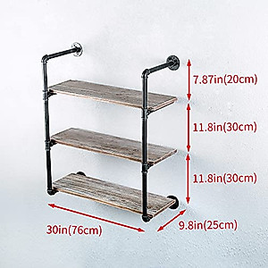OLDRAINBOW Industrial Pipe Shelving Wall Mounted,Rustic Metal Floating Shelves,Real Wood Book Shelves,Wall Shelf Bookshelf Hanging Wall Shelves Bar Shelving (3-Layer, 30in)