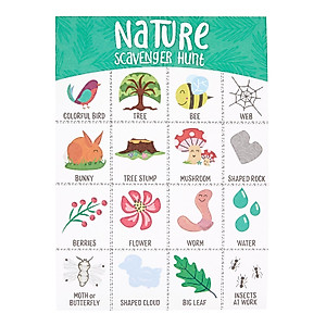 Juvale 50 Pack Nature Scavenger Hunt Cards for Kids Ages 4-8, Outdoor Find and Seek Camping Game