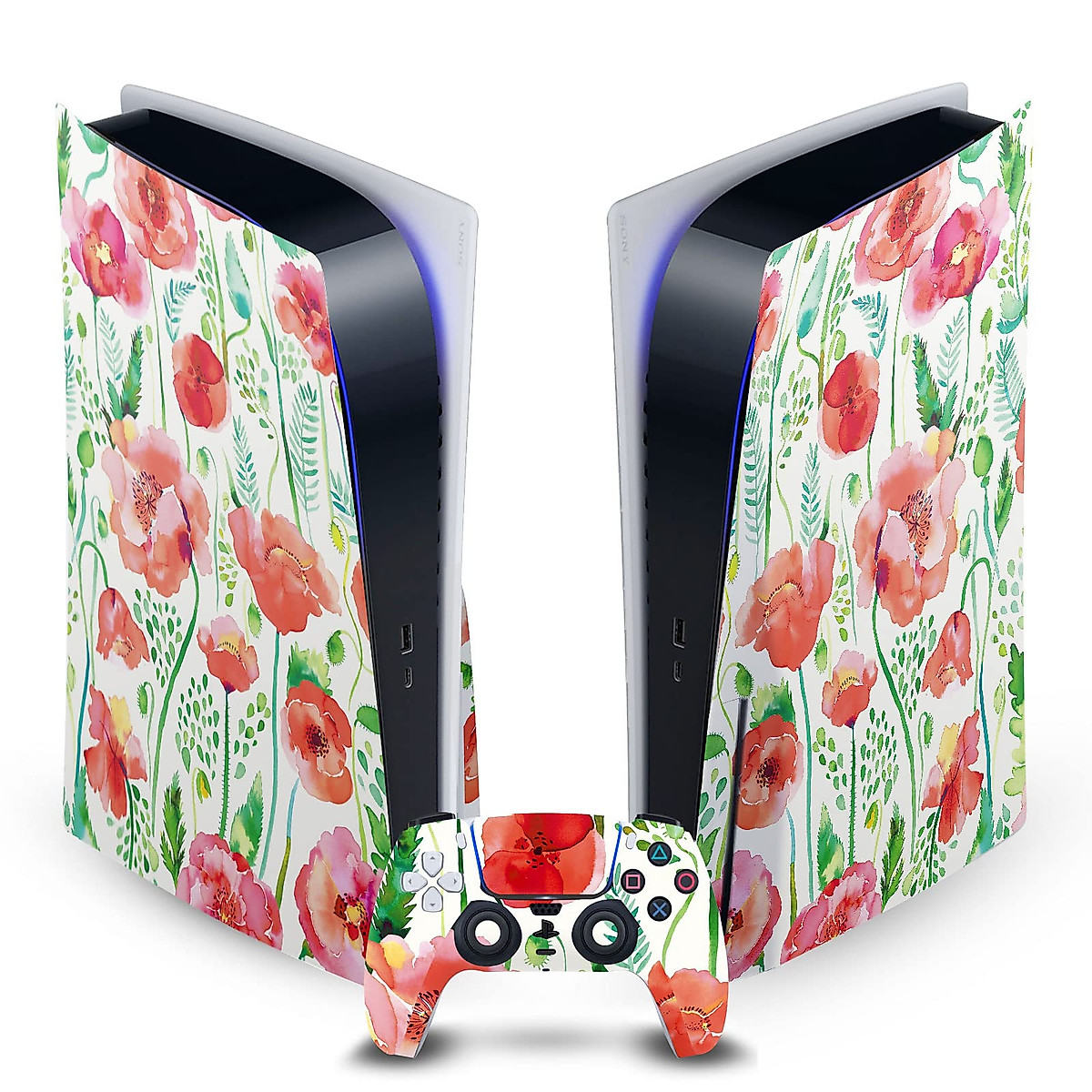 Head Case Designs Officially Licensed Ninola Red Flower Art Mix Vinyl Faceplate Sticker Gaming Skin Decal Cover Compatible with Sony Playstation 5 PS5 Disc Edition Console & DualSense Controller