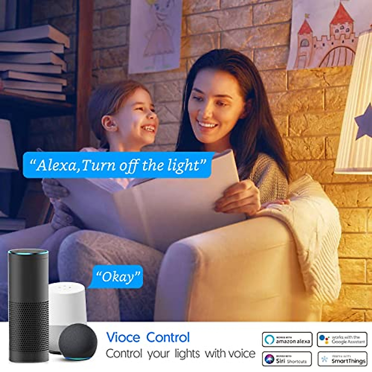 Smart Light Switch WiFi Wall Switches Work with Alexa/Google Home Voice Control, Smart Life App, No Hub Required, Single Pole 1 Way, Standard Plate, Neutral Wire Needed