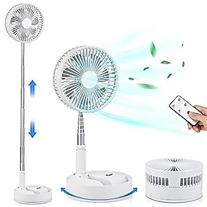 LIPETY Foldable Oscillating Standing Fan with Remote Control, 8" Portable Desk Quiet Fan, 7200mah Rechargeable USB Small Fan, Folded Floor Pedestal Fan for Bedroom Office Camp Travel