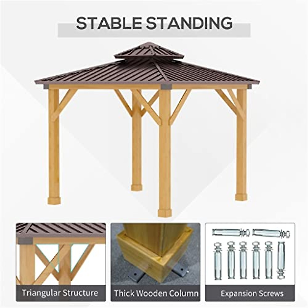 ADUH 10' X 10' Hardtop Gazebo Patio Canopy Shelter Outdoor W/Steel Double Tier Roof for Garden, Patio, Backyard