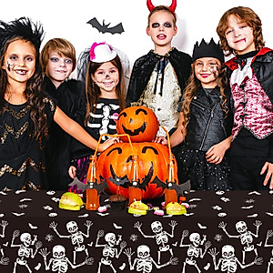 3 Pack Halloween Skeleton Tablecloth, Halloween Tablecloth Party Decorations, Plastic Skull Tablecover Backdrop Background Banner for Halloween Haunted House Party Decoration and Supplies, 54 x108Inch