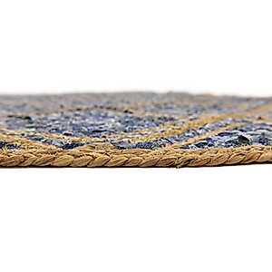 Unique Loom Braided Jute Collection Classic Quality Made Natural Hand Woven with Geometric Design Area Rug (9' 0 x 12' 0 Rectangular, Blue/ Natural)