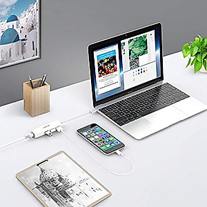 LENTION USB C to 3 USB 2.0 Ports Hub with RJ45 Ethernet LAN Adapter Compatible 2020-2016 MacBook Pro 13/15/16, New Mac Air, MacBook 12, Surface Pro 7/Book 2/Go, Chromebook, More (CB-UC2.0, White)