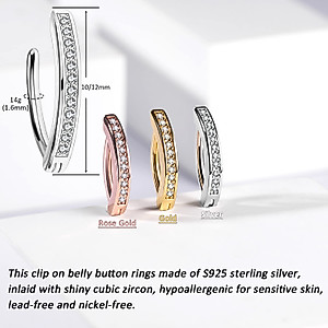 PunkTracker 14G Belly Button Rings S925 Sterling Silver Diamond CZ Belly Navel Rings for Women Curved Barbell Piercing Belly Button Piercing Jewelry