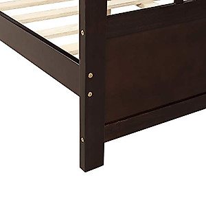 DORAFAIR Modern Bed Frame Full Size Wooden Bed Frame Sturdy Full Size Daybed Dual-use Solid Wood Sofa Daybed for Bedroom Living Room, 78.3" L x 57.1" W x 34.1" H, Espresso