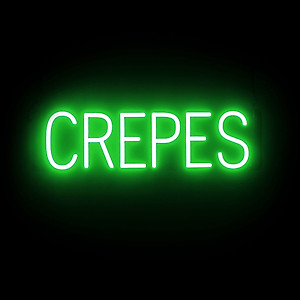 SpellBrite CREPES Sign for Restaurants | Restaurant-Related Signs with Neon Look, Green LED Light | 23.2" x 6.3"