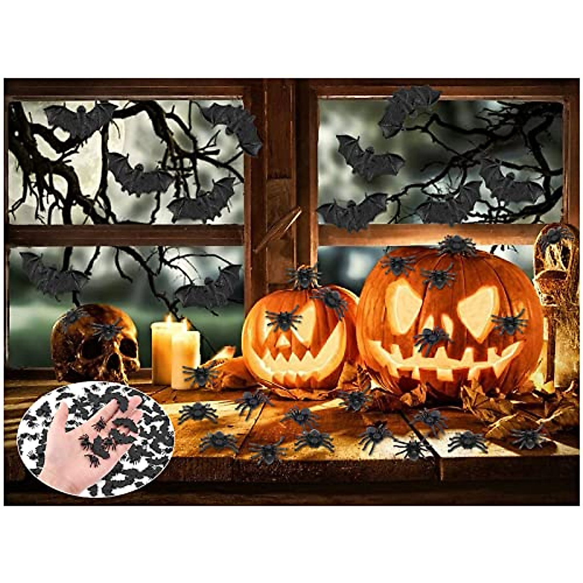Halloween Plastic Bats Spiders, 200PCS Mini Bats and Fake Spiders for Halloween Decorations Creepy Scary Prank Toys Plastic Insect Toys Halloween Miniatures