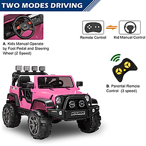 VALUE BOX Safety 12V Electric Two Seaters Ride On Car, Remote Control Kids Toddler Ride On Cars Motorized Vehicles Toy Car, Wheels Suspension, Seat Belts, LED Lights and Horn (Pink)