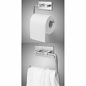 Flexzion Stainless Steel Self Adhesive Toilet Paper Holder Stand - Dispenser Tissue Roll Hanger Towel Storage Wall Mount Rustproof Brushed Finished for Bathroom Kitchen Lavatory Toilet Home (1 Pack)