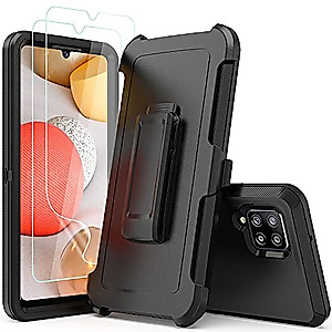 Compatible with Samsung Galaxy A42 5G Case,with Screen Protectors,Heavy Duty Rugged Shockproof Full Body Protection Kickstand Case with Belt Clip Holster for Samsung Galaxy A42 5G (Black)