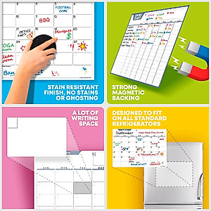Magnetic Dry Erase Chore Chart, Calendar, and to-Do List for Refrigerator: 3 Boards, 6 Markers, and Eraser