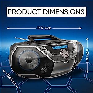 Philips Portable CD Player Boombox Bluetooth with Cassette All in one Powerful Stereo Boombox CD Player for Home with mega Bass Reflex Speakers, Radio/USB / MP3/ AUX Input with Backlight LCD Display