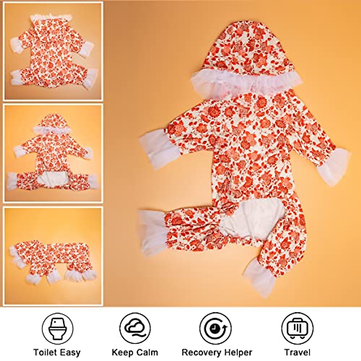 LovinPet Pitbull Dog Onesies, Anxiety Relief, Anti Licking Dog Pajamas Dog Jammies, Fashion Reflective Strap in The Park Metallic Radiant Cherry Prints Recovery Suit for Dogs Party Costume L