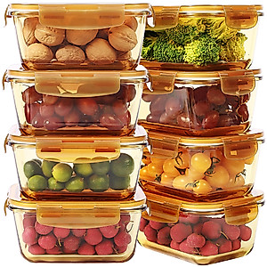 DAS TRUST 8 Pack Amber Glass Meal Prep Containers Microwave Safe Meal Prep Bowls Glass Food Prep Containers with Lid for Adult Meal Prep Bento Boxes
