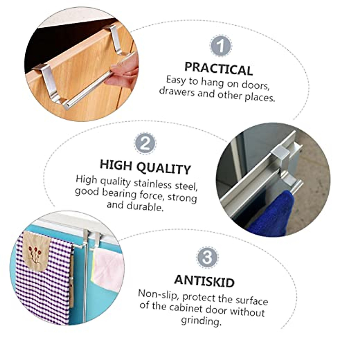 Cabilock 1pc Cabinet Door Hook Over Door Towel Bar Metal Organizer Shelf Storage Hooks Towel Bar with Hooks Bathroom Shelf Towel Rod for Bathroom Stainless Steel Silver Towel Rack Metal Set