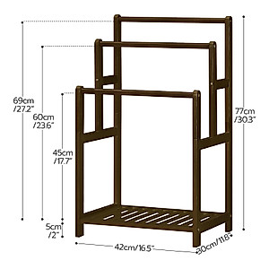 HOOBRO Standing Towel Rack, 3-Tier Blanket Rack Holder, 16.5" L x 11.8" W x 30.3" H, Bamboo Drying and Display Rack with Shelf, for Bedroom, Living Room, Bathroom, Mocha MA03LB01