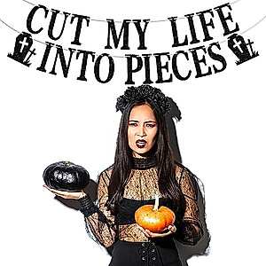 Cut My Life Into Pieces Banner - Funeral Birthday Bunting Sign for 30th/40th/50th Birthday, Emo Party Night, Rip Twenties Birthday Banner, Happy Birthday Party Decoration Supplies