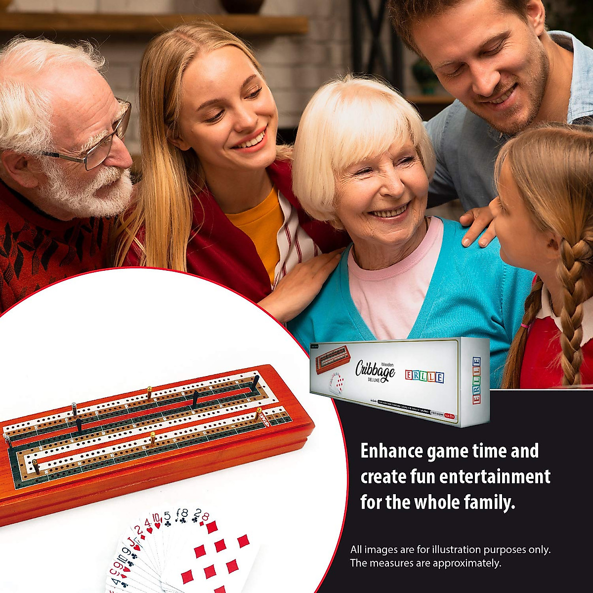 CRIBBAGE BOARD GAME SET. UNIQUE LARGE WOODEN CONTINUOUS 3 TRACK BOARD WITH LARGER STORAGE AREA, 9 METAL PEGS AND 2 DECKS OF PLAYING CARDS. TRAVEL PORTABLE CRIBBAGE PERSONALIZED BOARDS CARD GAME SETS