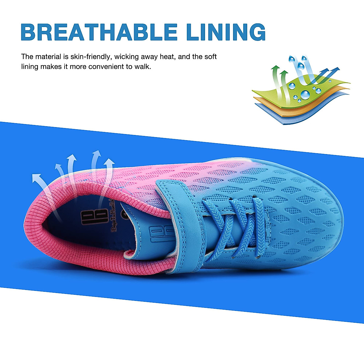 brooman Kids Indoor Soccer Shoes Boys Girls Soccer Cleats Athletic Turf Shoes (2,Blue Pink)