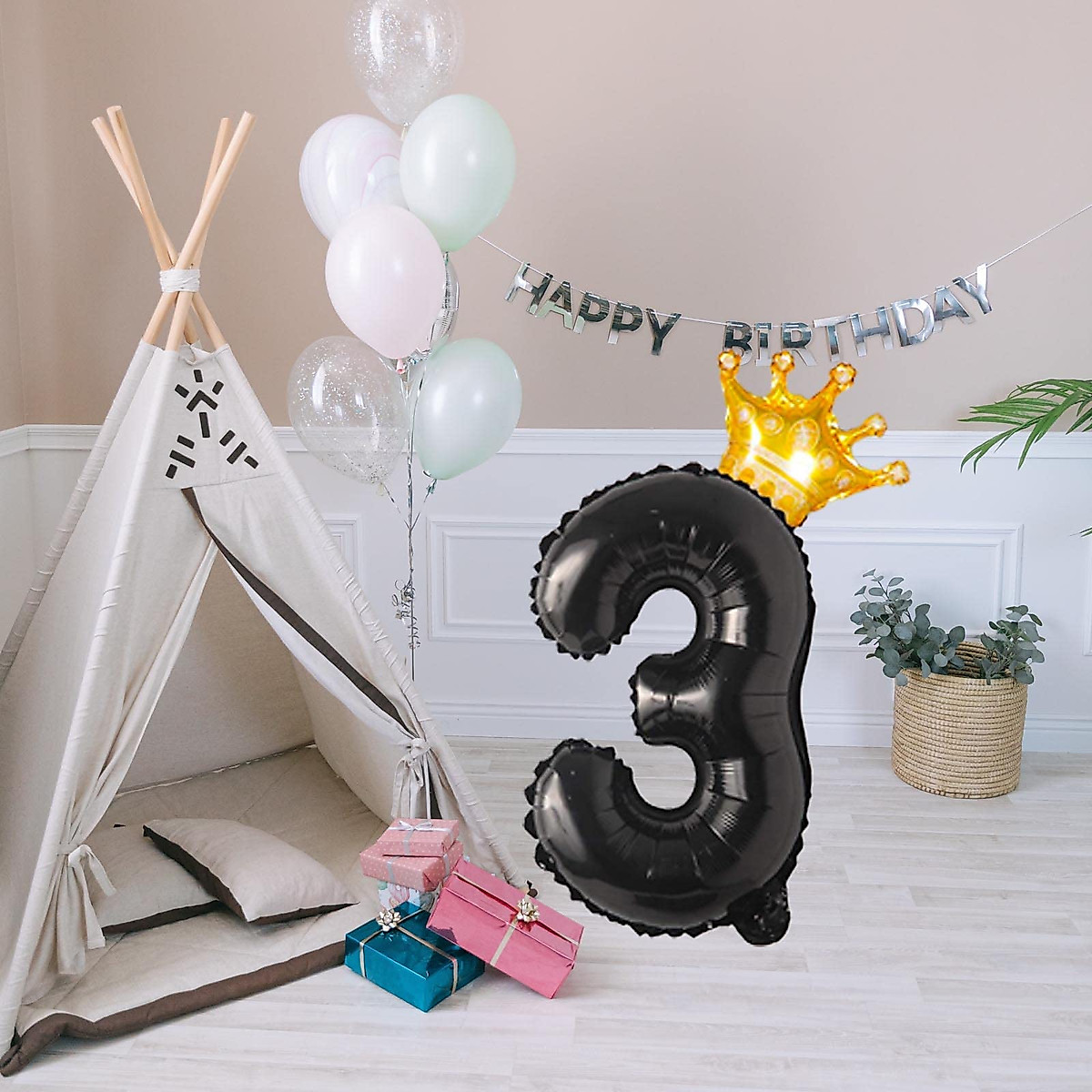 Gadeja Black Number Balloon(1), Digital crown Children's Birthday Party Decorative Balloons, Birthday Balloons Party supplies,Aluminum Film Balloon 32 Inch for Baby Shower Wedding and 1st Themed Party