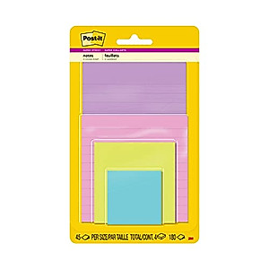 Post-it Super Sticky Notes, Assorted Sizes, 4 Pads, 2x the Sticking Power, Supernova Neons, Neon Colors, Recyclable (4622-SSMIA)