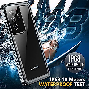 Temdan for Samsung Galaxy S21 Ultra Case,[with Built-in Screen Protector & Camera Protector][Full Body Waterproof][Shockproof] [Dustproof][Anti-Scratched] Clear Phone Case for S21 Ultra Case 5G Black