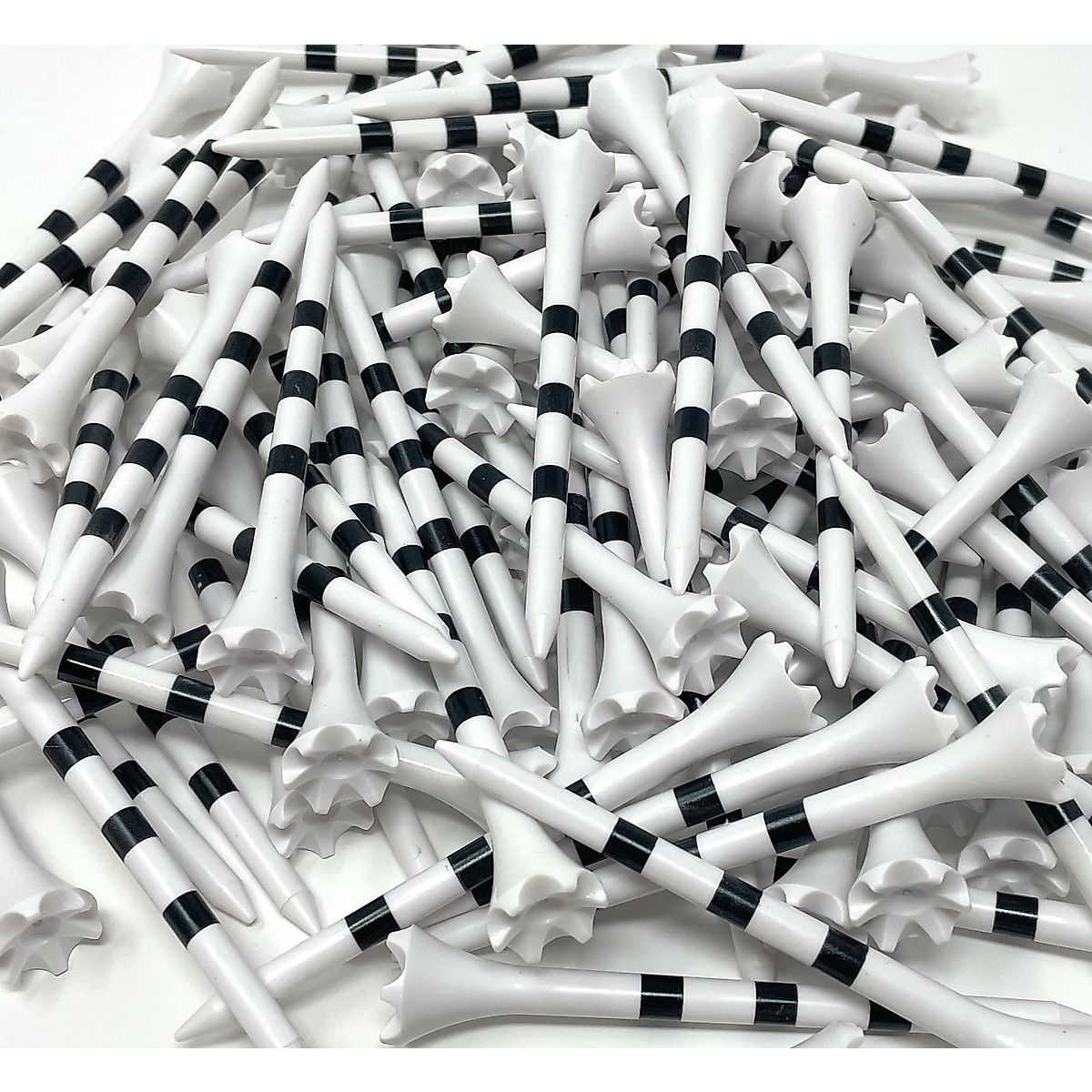 NorthPointe Plastic Golf Tees – 3 ¼” White with Black Stripes 100 Count Bundled with 1 ½” Plastic Golf Tees 100 Count – Short Tees for Irons, Par Threes, Hybrids, and Driving Range