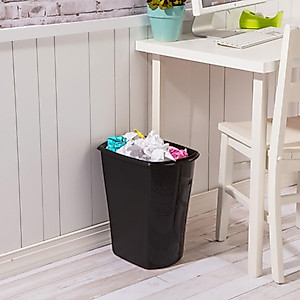 Sterilite 5.5 Gallon Rectangular Wastebasket, Open-top, Medium Sized Trash Can for the Bathroom, Bedroom, or Office, Black, 6-Pack