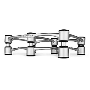 IsoAcoustics Aperta Series Isolation Speaker Stands with Tilt Adjustment: Aperta300 (11.8" W x 7.9" D) Silver (Single)