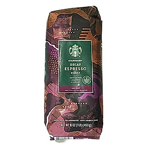 Starbucks Decaf Whole Bean Coffee, Espresso, Dark Roast, 16 Ounce Bags, 2/Pack (32 Ounces Total)