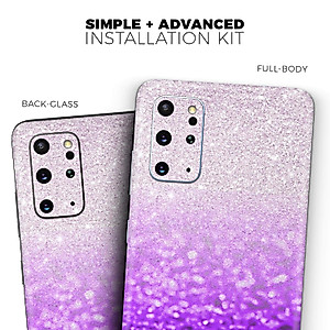 DesignSkinz Purple & Silver Glimmer Fade Protective Vinyl Decal Wrap Skin Cover Compatible with The Samsung Galaxy S20 (Screen Trim & Back Glass Skin)