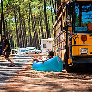 Fatboy Lamzac the Original Version 1 Inflatable Lounger with Carry Bag, Inflatable Couch for Indoor or Outdoor Hangout or Lounge Air Chair - Aqua Blue