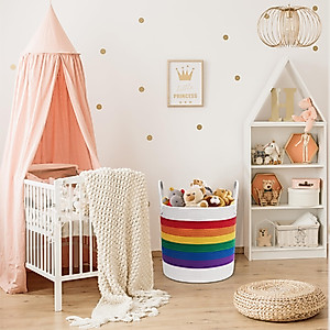 LOILAM Cotton Rope Basket, Rainbow Pride Blanket Basket, Toy Storage Basket, Woven Laundry Baskets with Handles