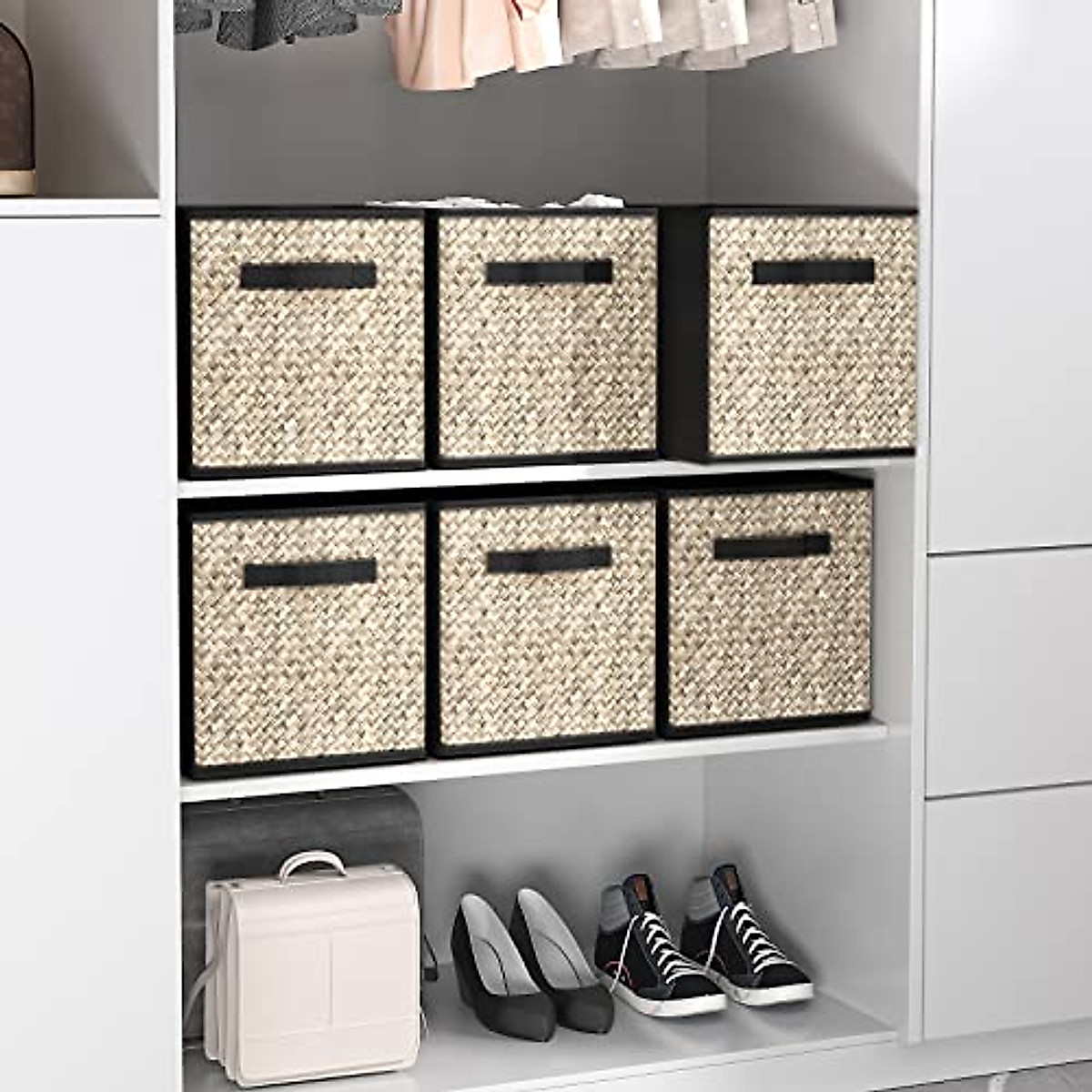 Wisdom Star 6 Pack Fabric Storage Cubes with Handle, Foldable 11 Inch Cube Storage Bins, Storage Baskets for Shelves, Storage Boxes for Organizing Closet Bins,Black