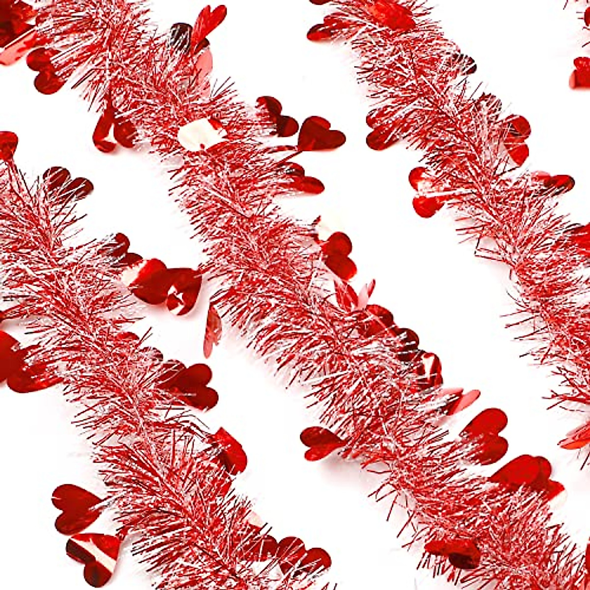 KIMOBER 33 Ft Valentine's Day Tinsel Garland,Red White Heart Metallic Hanging Garland for Party Decoration Supply