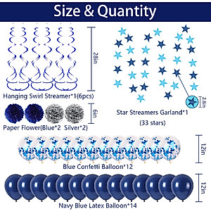 NANINUNENO 17th Blue Birthday Party Decorations for Boy Girl Men Women, Happy 17 Birthday Balloons Supplies with Happy Birthday Banner,17 Number Balloons, Blue Star Streamers, Hanging Swirls