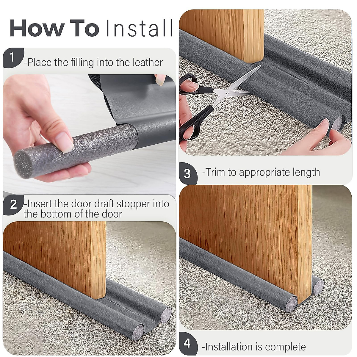 C CELAINER Door Draft Stopper, Under Door Noise Blocker, Sound Light Air Proof Sealer for Bottom of Door, Adjustable Soundproof Insulation Strip Doors Draft Guard 37 inch - Grey