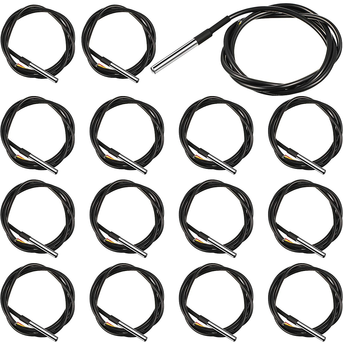 Weewooday DS18B20 1 m/ 3.2 Ft Digital Temperature Thermal Cable Waterproof Probe Sensor -55°C to +125°C, Compatible with Arduino/Raspberry Pi(15 Pieces)